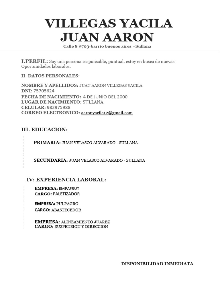 CV Aaron | PDF | Documento de identidad | Información