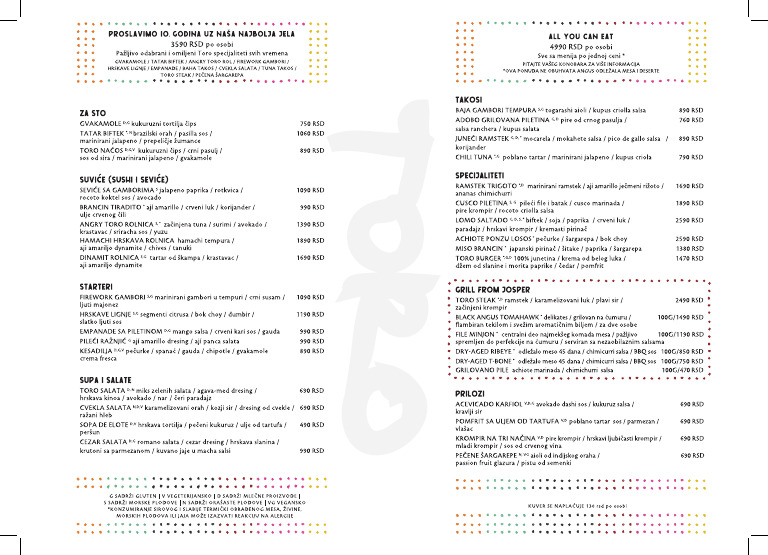 Dinner Menu SRB | PDF