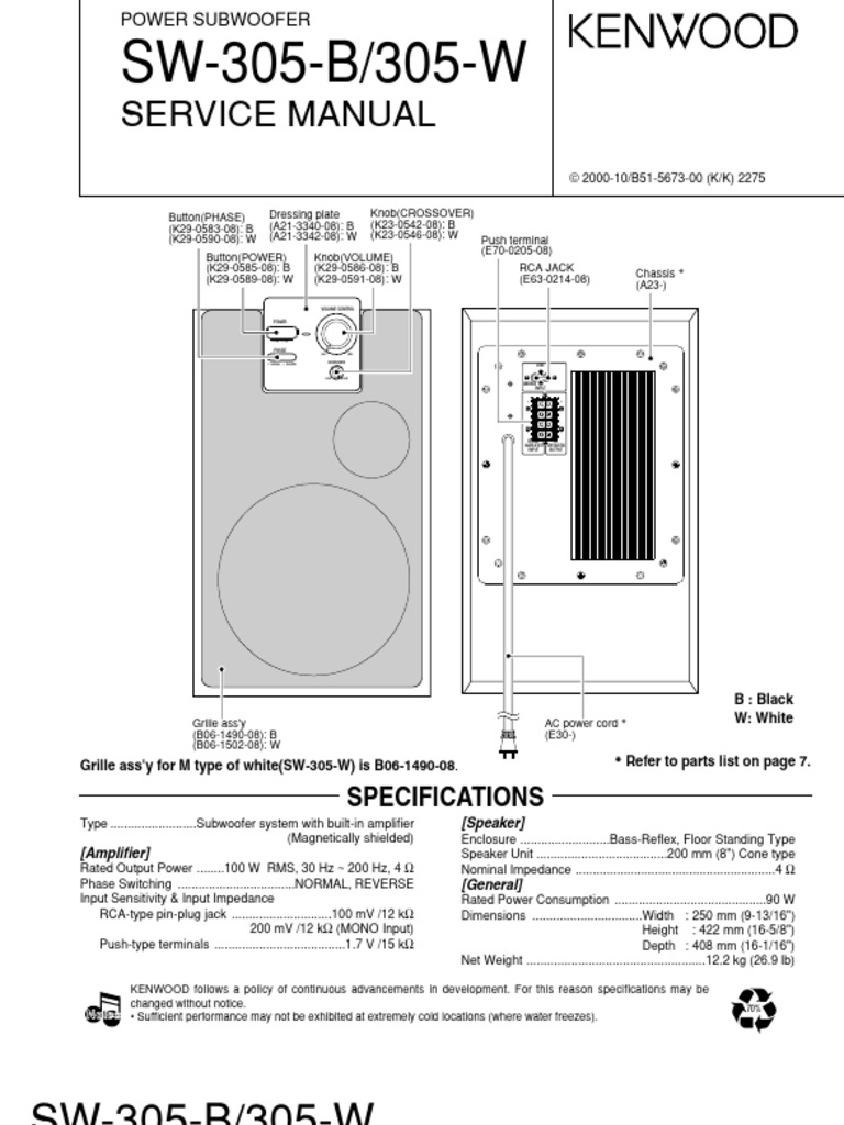 Kenwood - SW 305 B - SW 305 W | PDF | Loudspeaker | Electricity