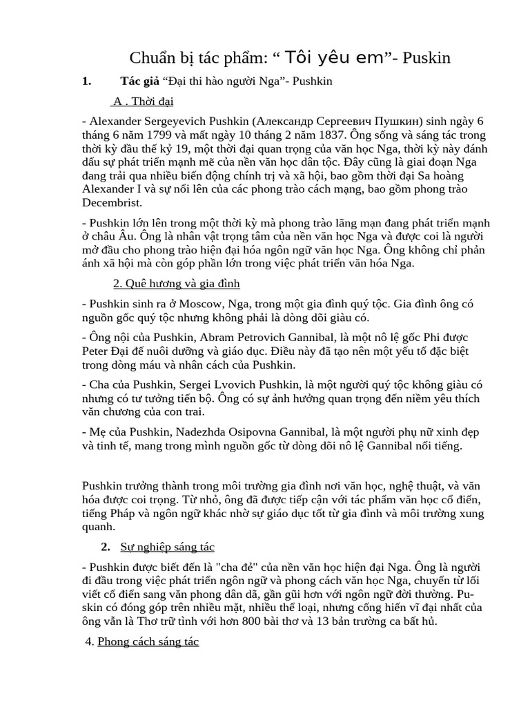 Chuẩn bị tác phẩm Puskin | PDF