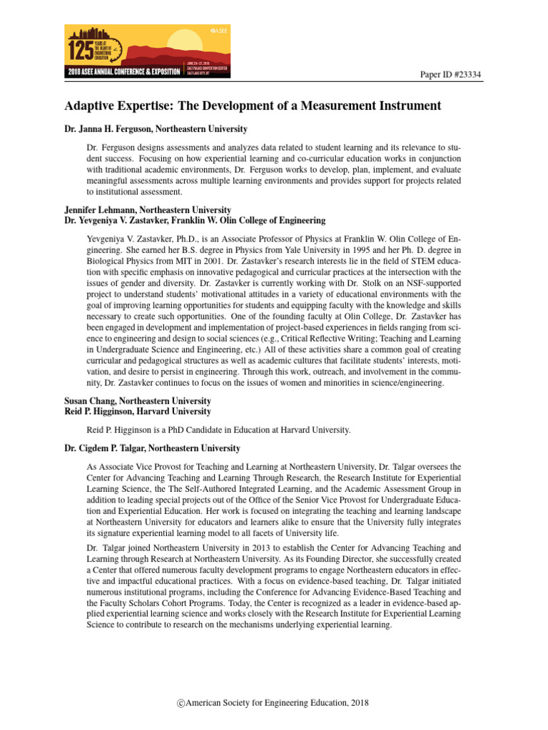 Adaptive Expertise The Development of A Measurement Instrument | PDF ...