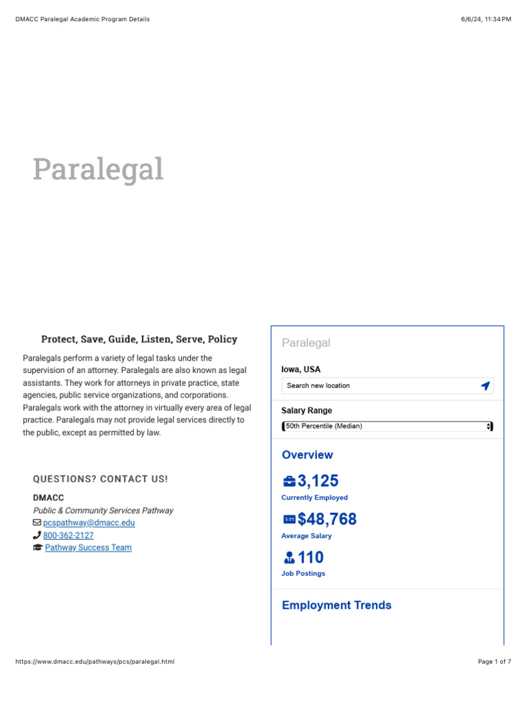 DMACC Paralegal Academic Program Details | PDF | Paralegal | Lawyer