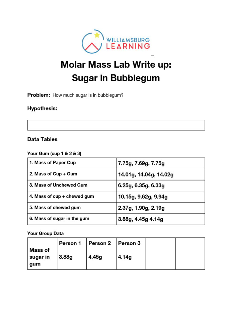 Molar Mass Activity Lab Writeup | PDF | Mole (Unit) | Mass