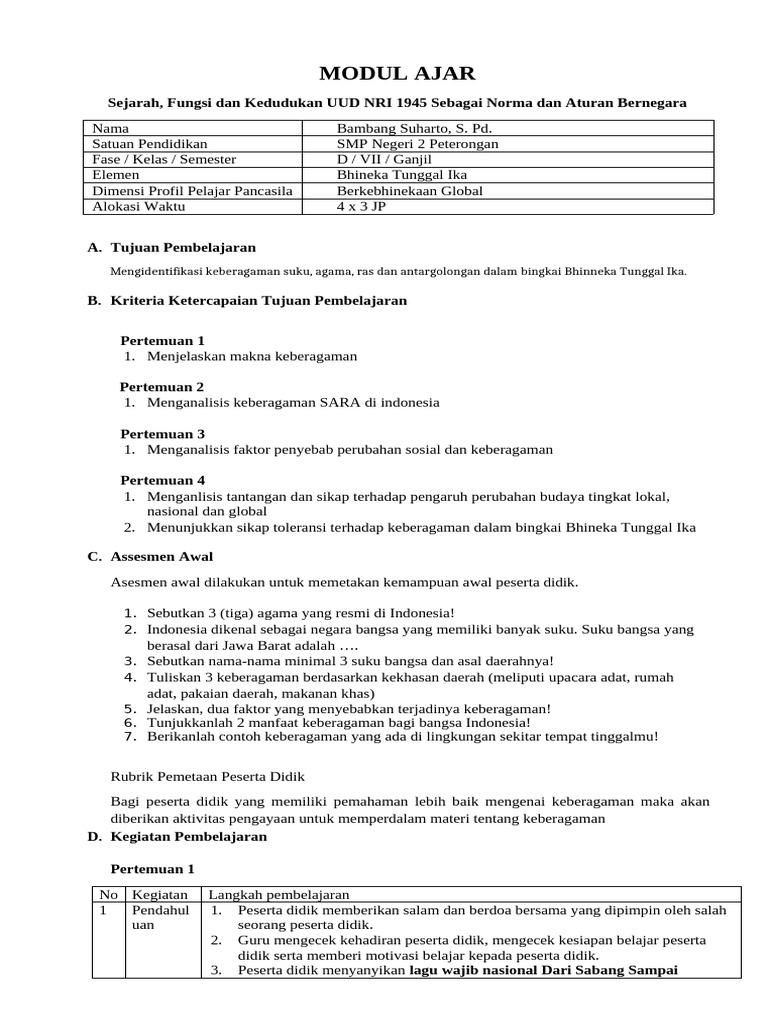 MODUL AJAR. PP Kelas 7 Bab 3 | PDF