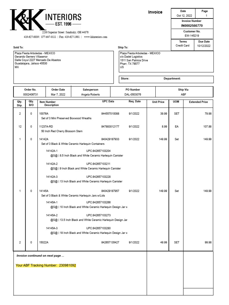 Plaza Fiesta Invoice | PDF