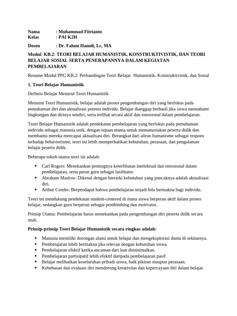 Resume Teori Belajar PPG PAI 2025 | PDF