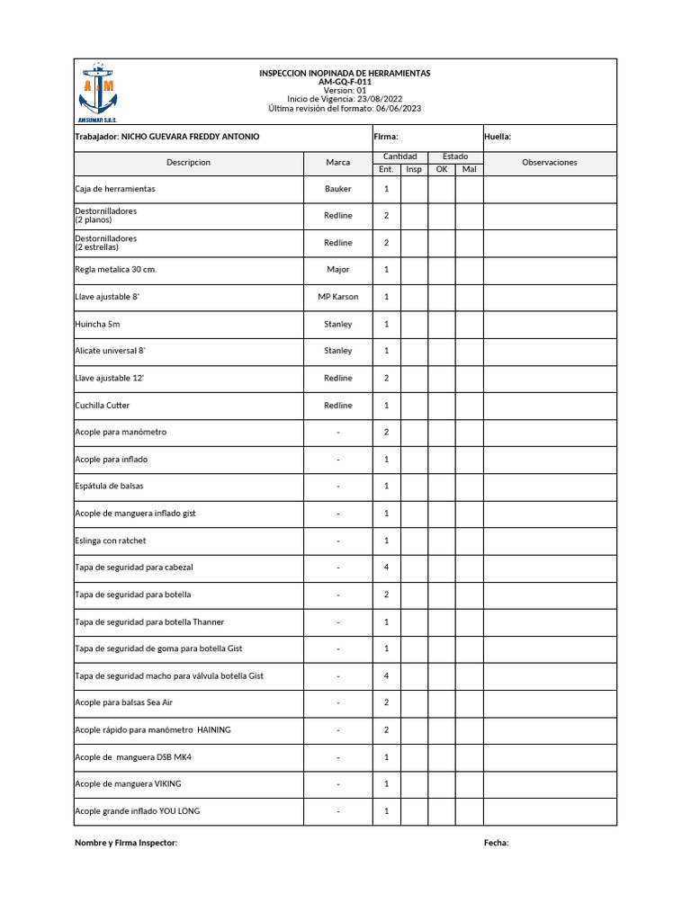 Modelo de Control de Herramientas | PDF