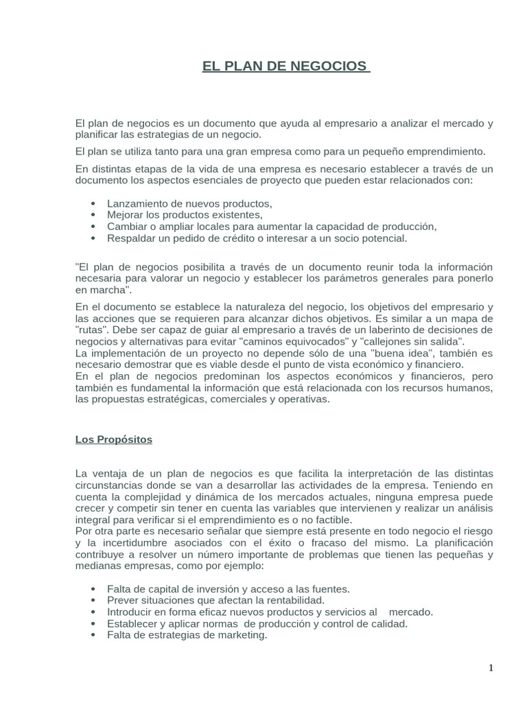 EL PLAN DE NEGOCIOS | PDF | Business | Plan de negocios
