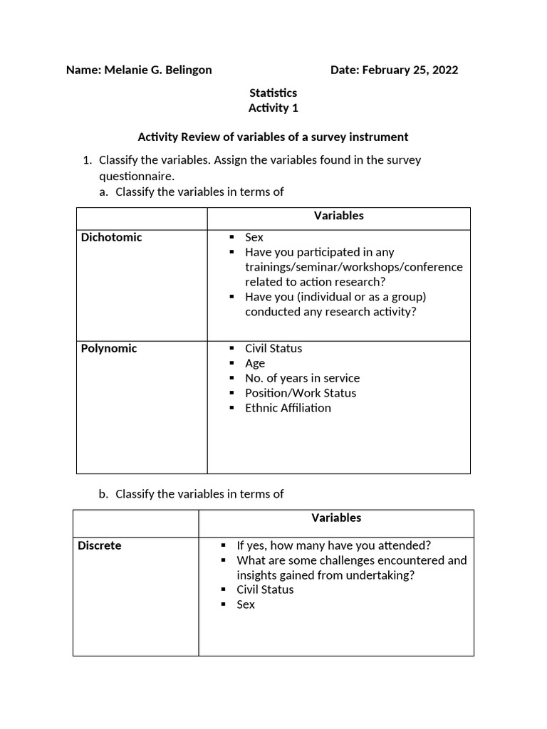 Survey Variable Classification Guide | PDF | Level Of Measurement ...
