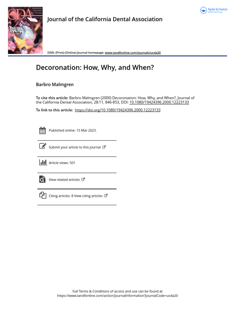 Decoronation How Why and When | PDF | Human Tooth | Dentistry