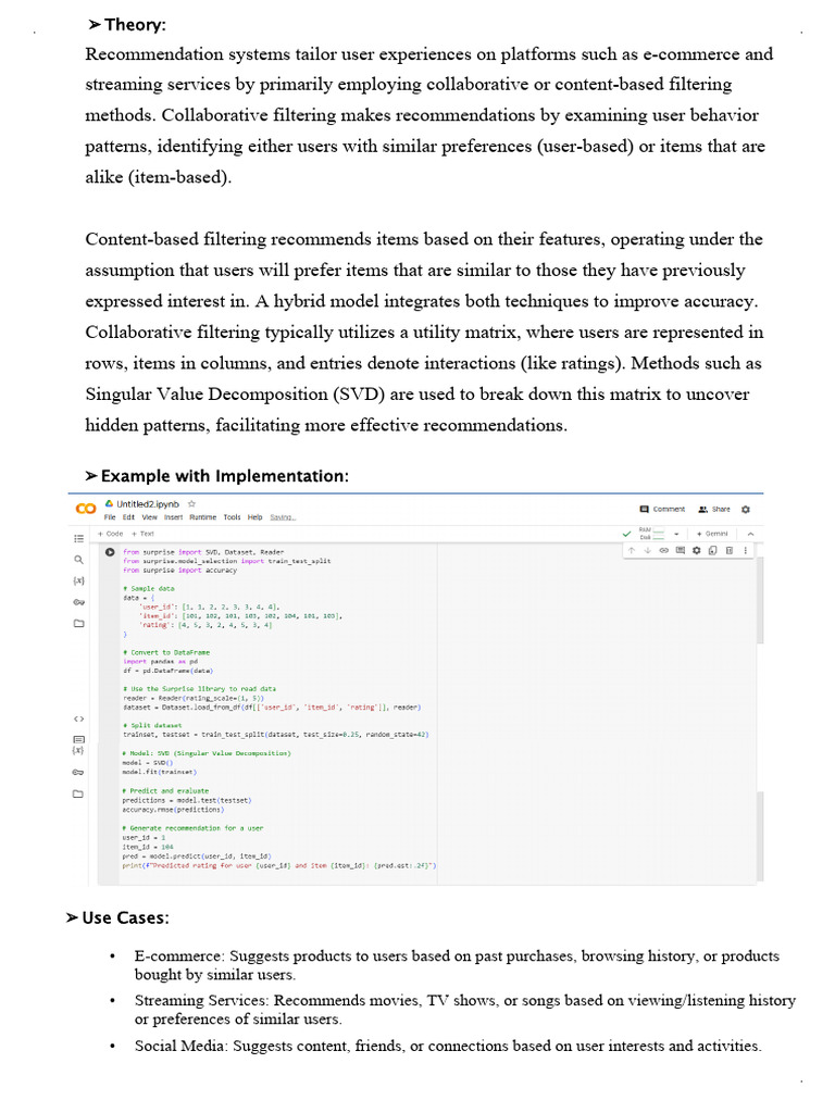 Recommendation Systems Using Classical ML Models | PDF