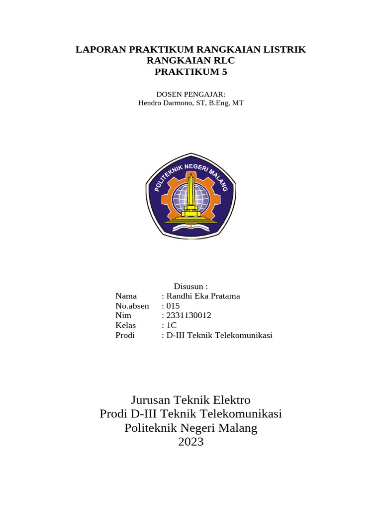 Laporan Praktikum Rangkaian Listrik RLC | PDF | Metode & Bahan Ajar | Teknologi & Rekayasa