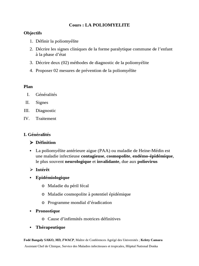 Cours sur la Poliomyélite Aiguë | PDF | Médecine | Causes de décès