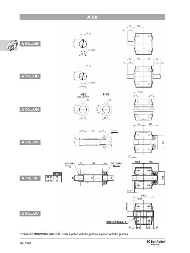 Bonfiglioli - A Series - A50 Output Dimensions | PDF