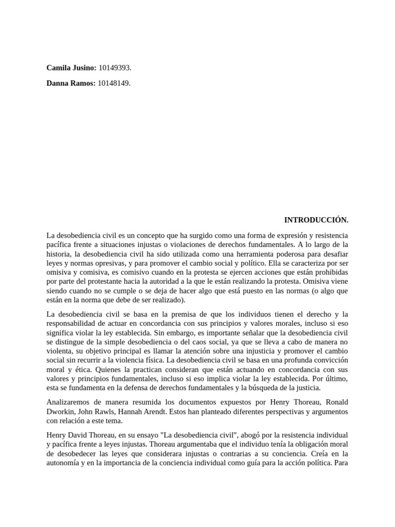 Desobediendia Civil, Camila Jusino y Danna Ramos | PDF | Desobediencia ...