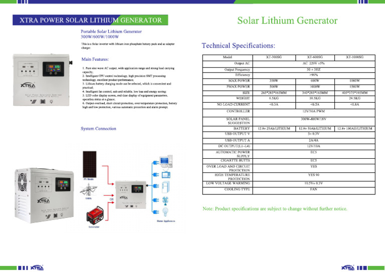 Xtra Power Solar Lithium Generator | PDF