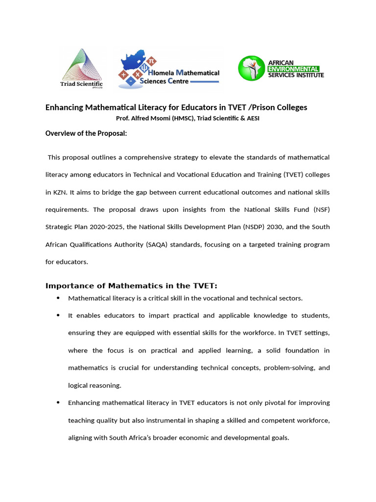 Enhancing Mathematical Literacy in TVET Colleges Prof Msomi | PDF ...