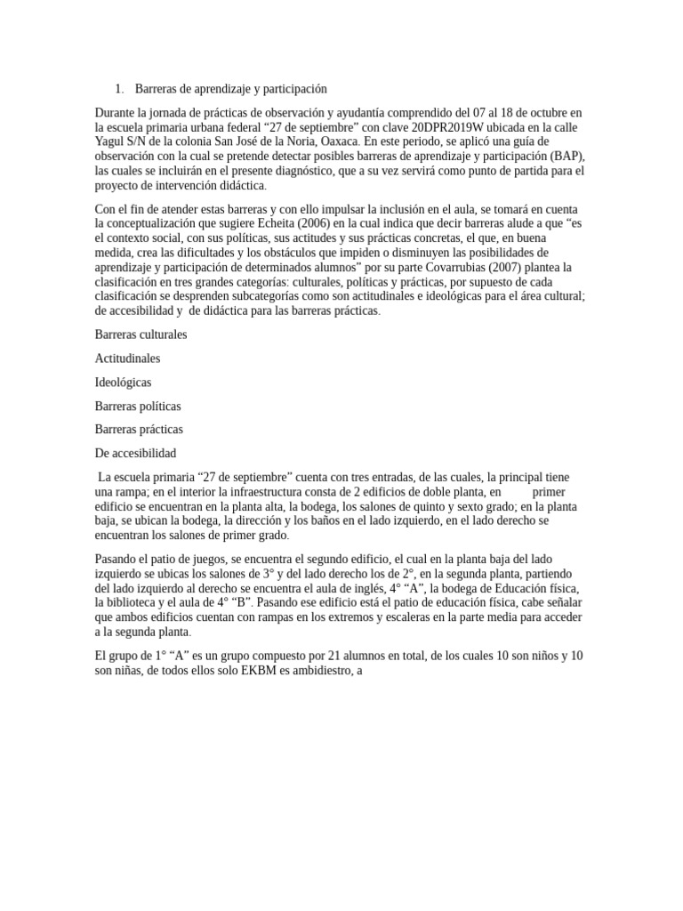 Diagnóstico BAPS | PDF | Educación primaria | Salón de clases