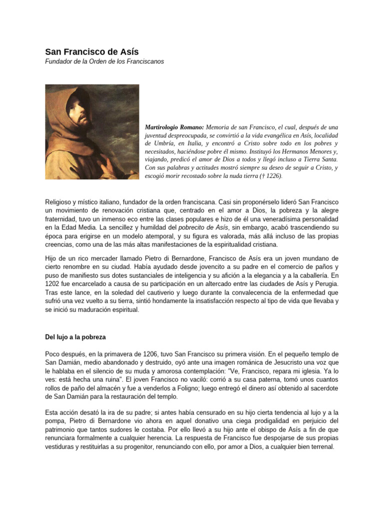 Vida y legado de San Francisco de Asís | PDF | Francisco de Asís