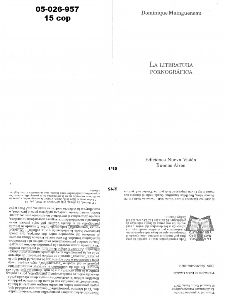 MAINGUENEAU - Prefacio (En La Literatura Pornográfica) | PDF