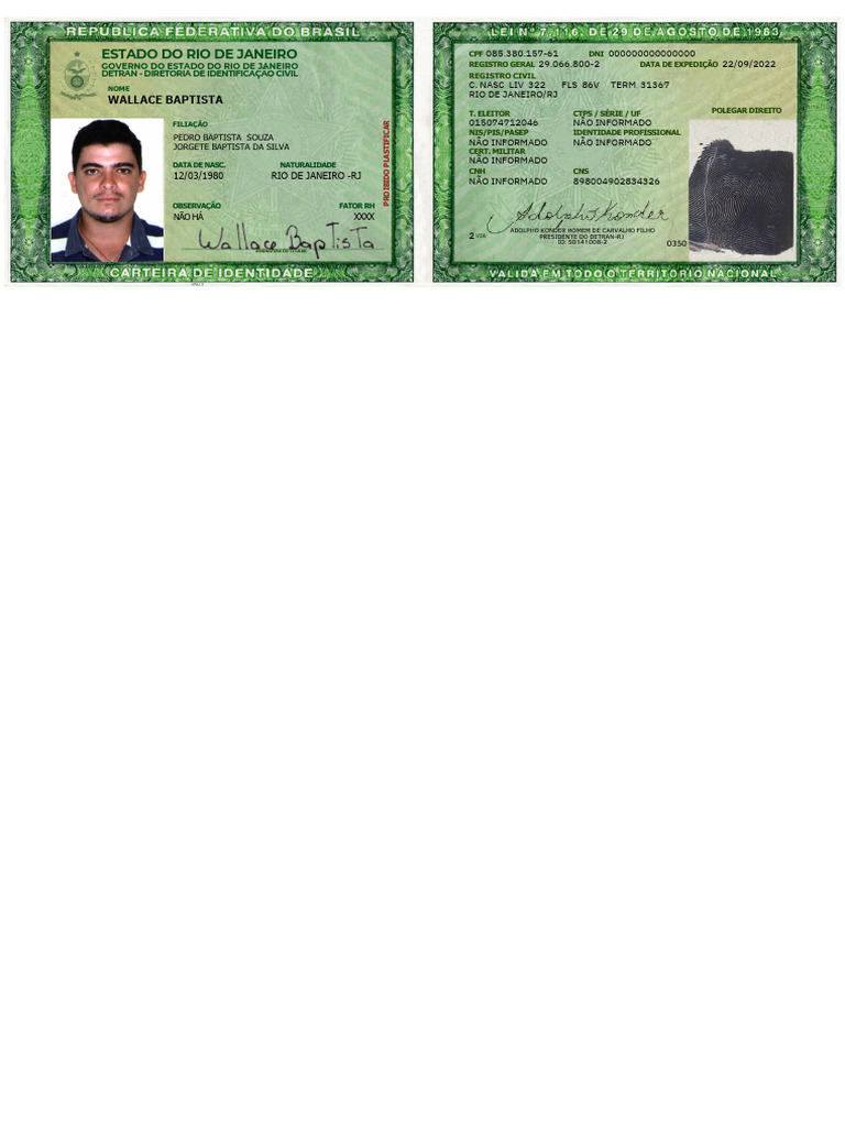 Identidade Civil de Wallace Baptista | PDF | Informação governamental ...