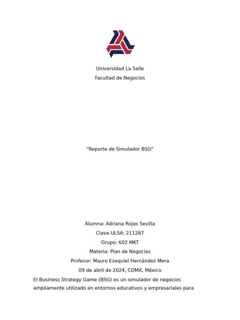 Reporte de Simulador BSG 2 | PDF | Marketing | Procesos de negocio