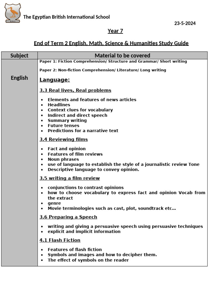 Year 7 Study Guide: English, Math, Science | PDF | Poetry | English ...