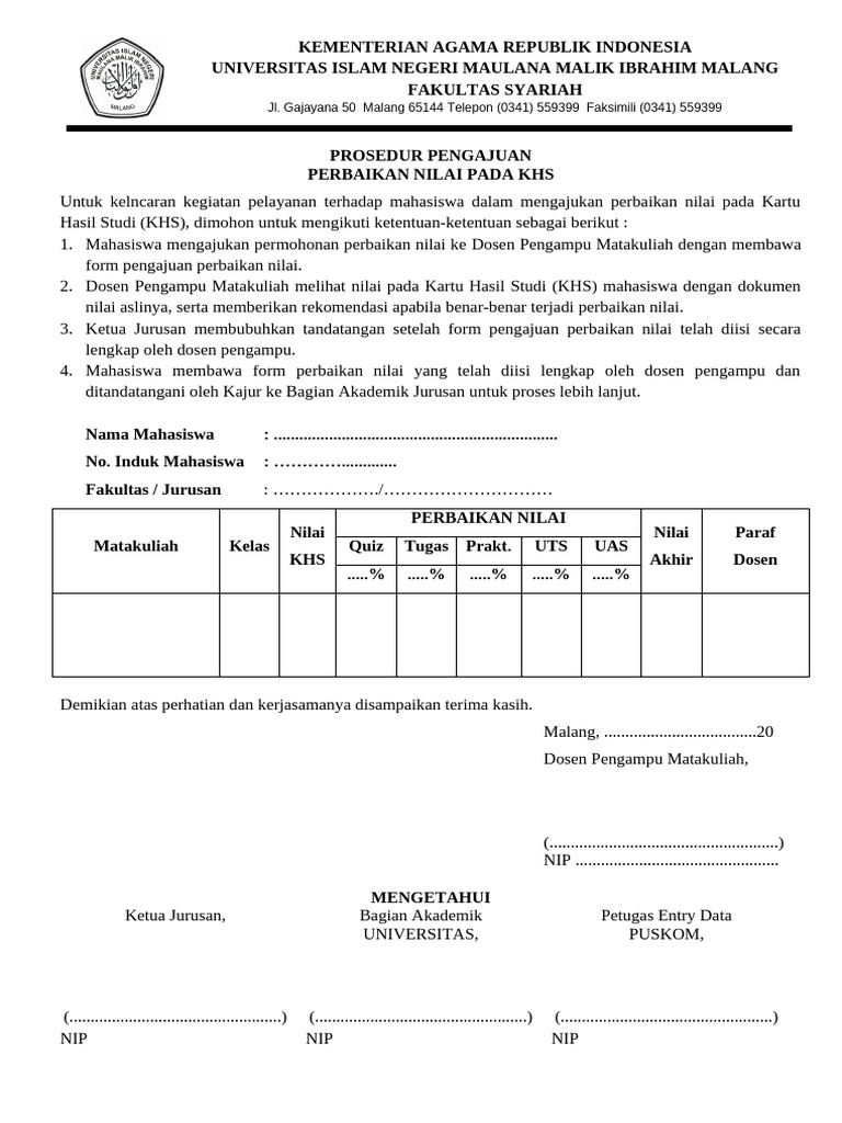 Form Perbaikan Nilai | PDF