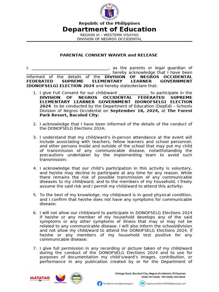 Parental Consent and Waiver Form | PDF | Consent | Justice