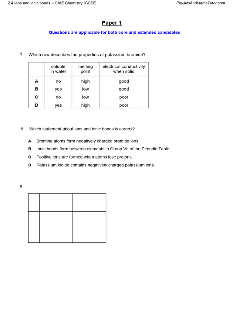2.4 Ions and Ionic Bonds MCQ QP | PDF | Ion | Ionic Bonding