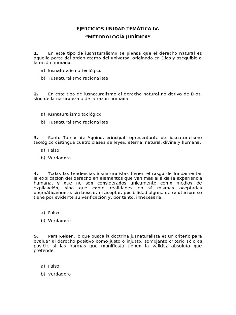 EJERCICIOS UNIDAD TEMÁTICA IV | PDF | La Ley natural | Verdad