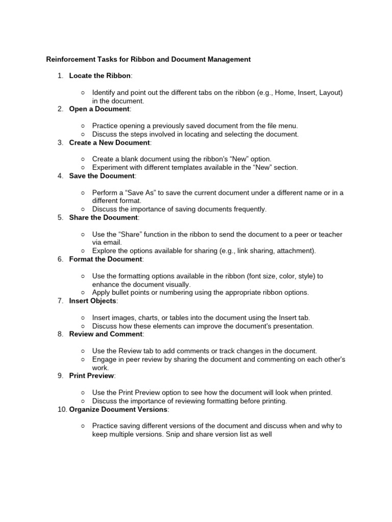 Tasks For Ribbon and Document Management | PDF | Computers