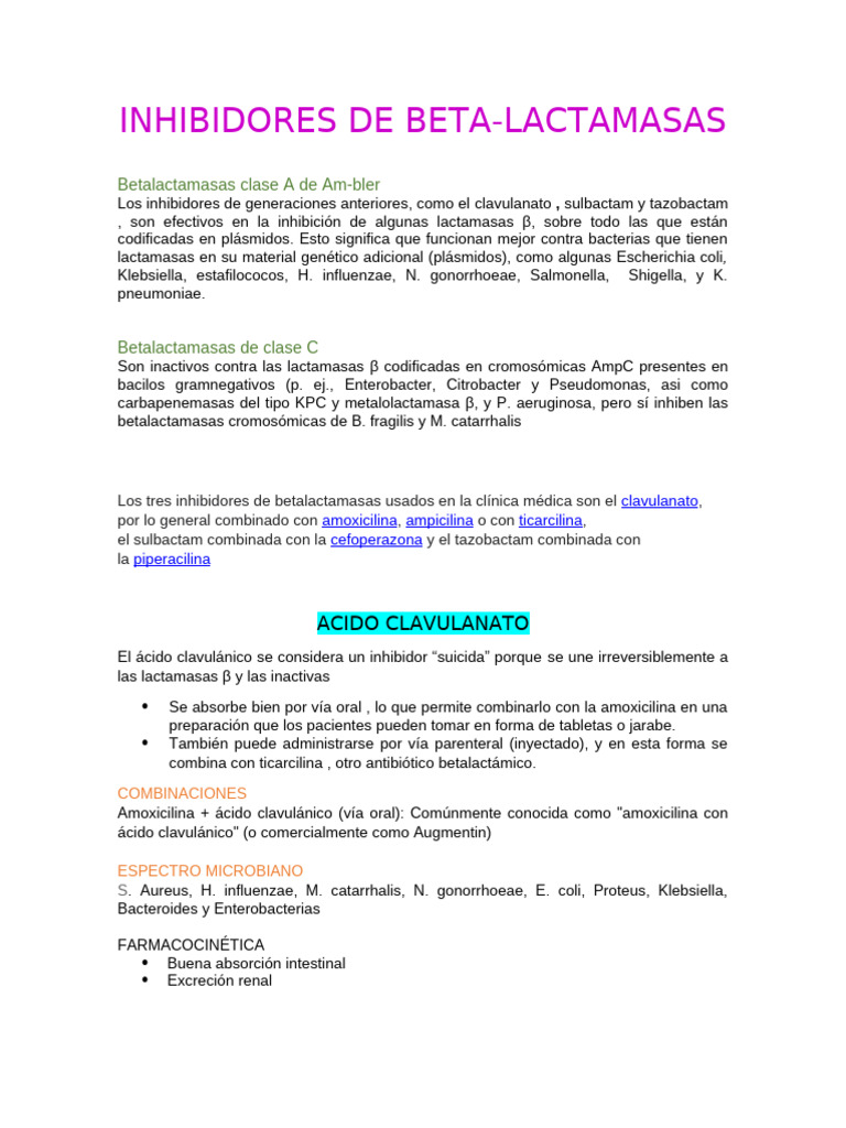 Inhibidores de Betalactamasas en Clínica | PDF | Microbiología ...