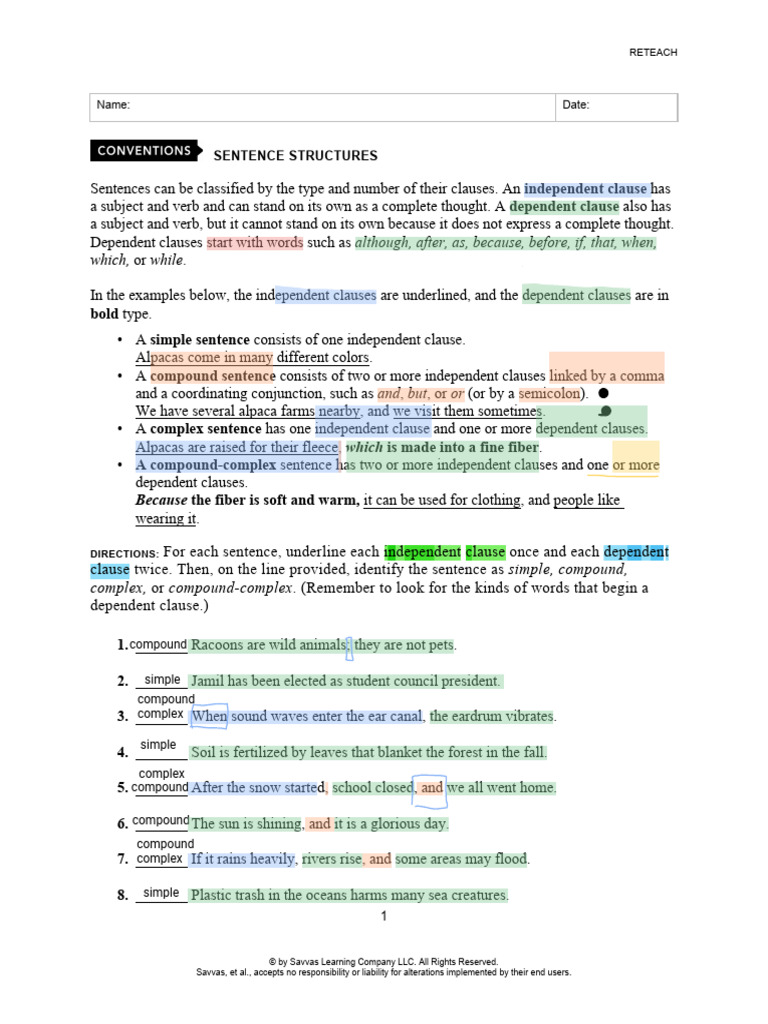 Savvas- Sentence Structures | PDF | Syntax | Grammar
