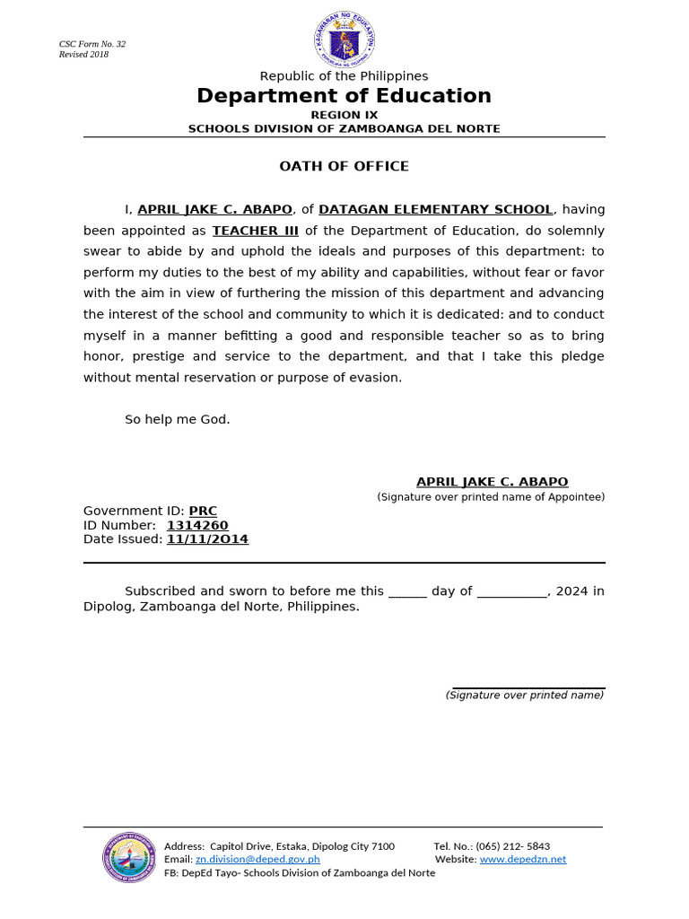 Oath of Office Form No. 32 | PDF
