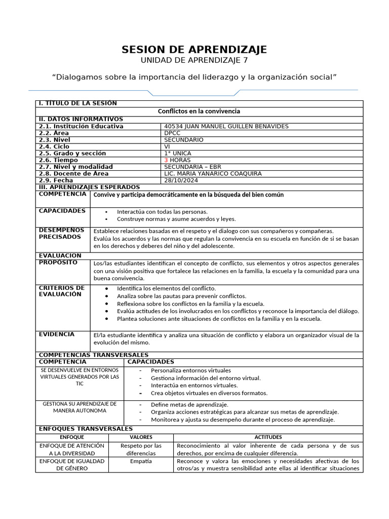 1º DPCC - Ses Act.3 - Uni 7 2024 | PDF | Aprendizaje | Maestros