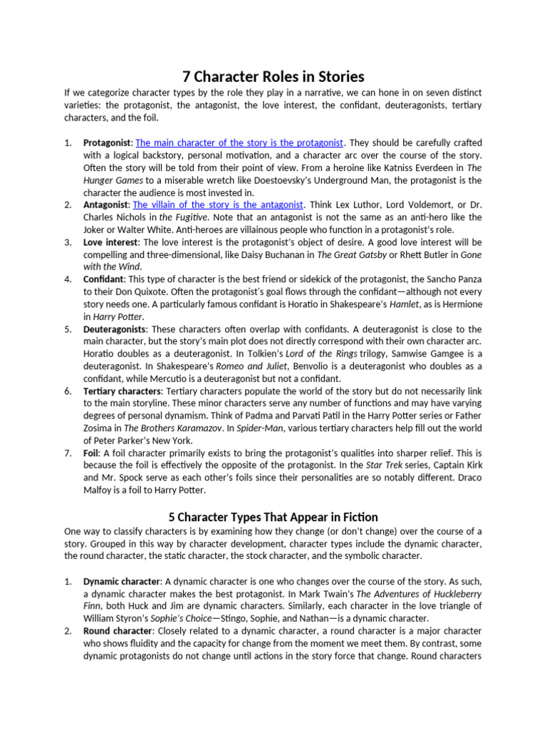 7 Character Roles in Stories | PDF | Archetype