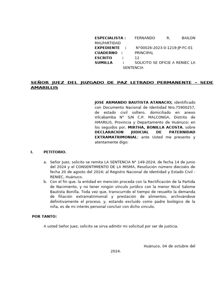 Solicitud de Rectificación de Paternidad | PDF
