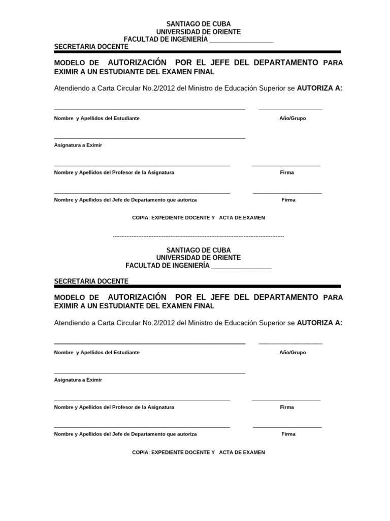 Carta Eximir Examen | PDF