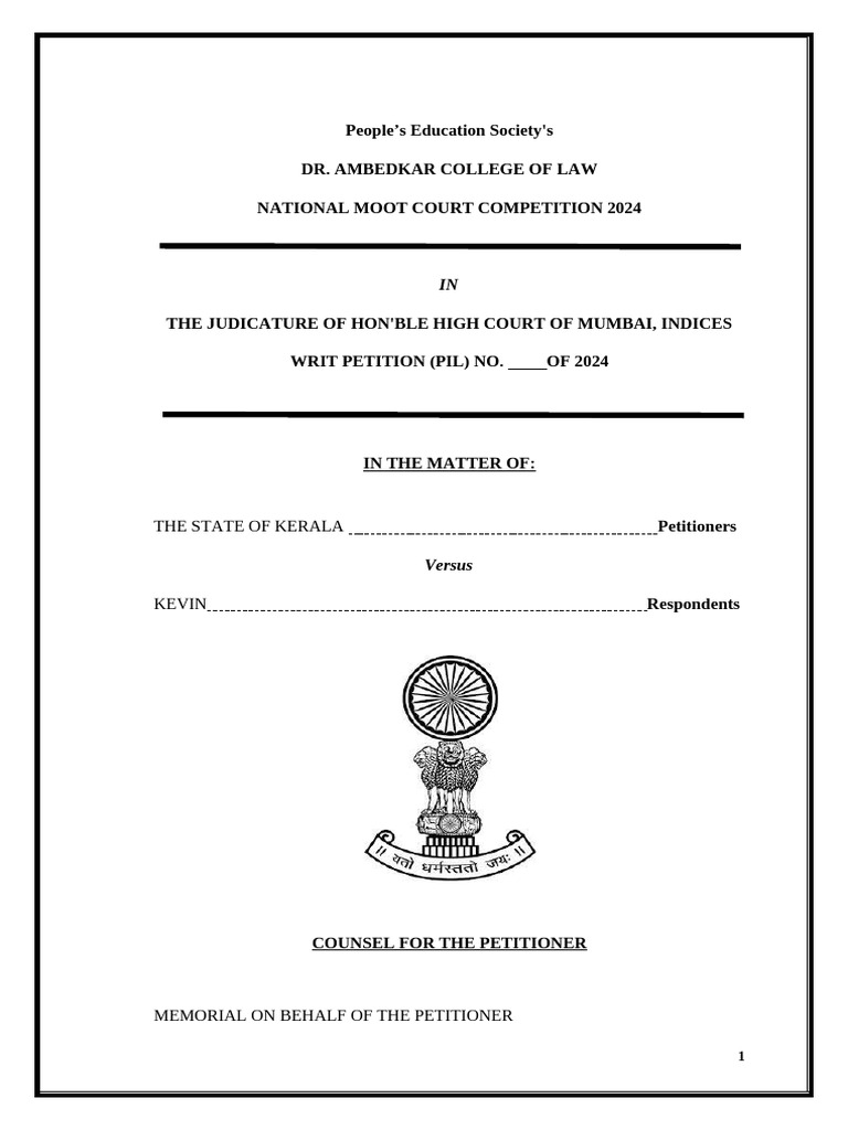 Draft Format For Petitioner | PDF | Pleading | Supreme Court Of The ...