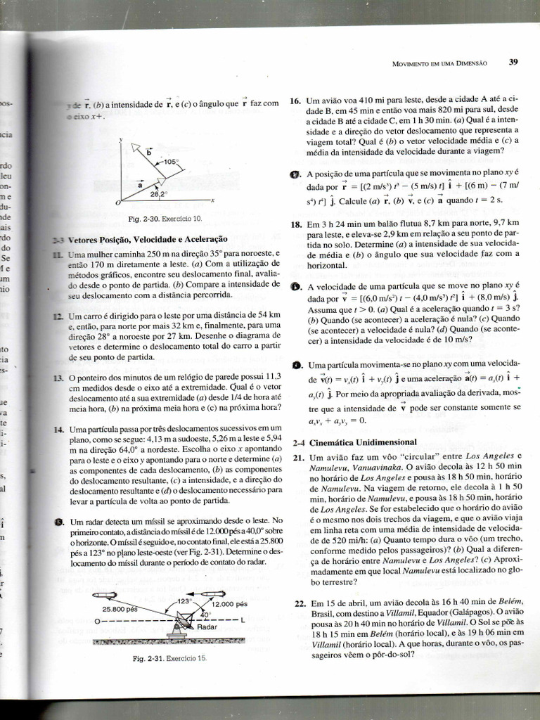 Lista de Exercícios Cinemática Halliday CAPA BRANCA Demais Páginas | PDF