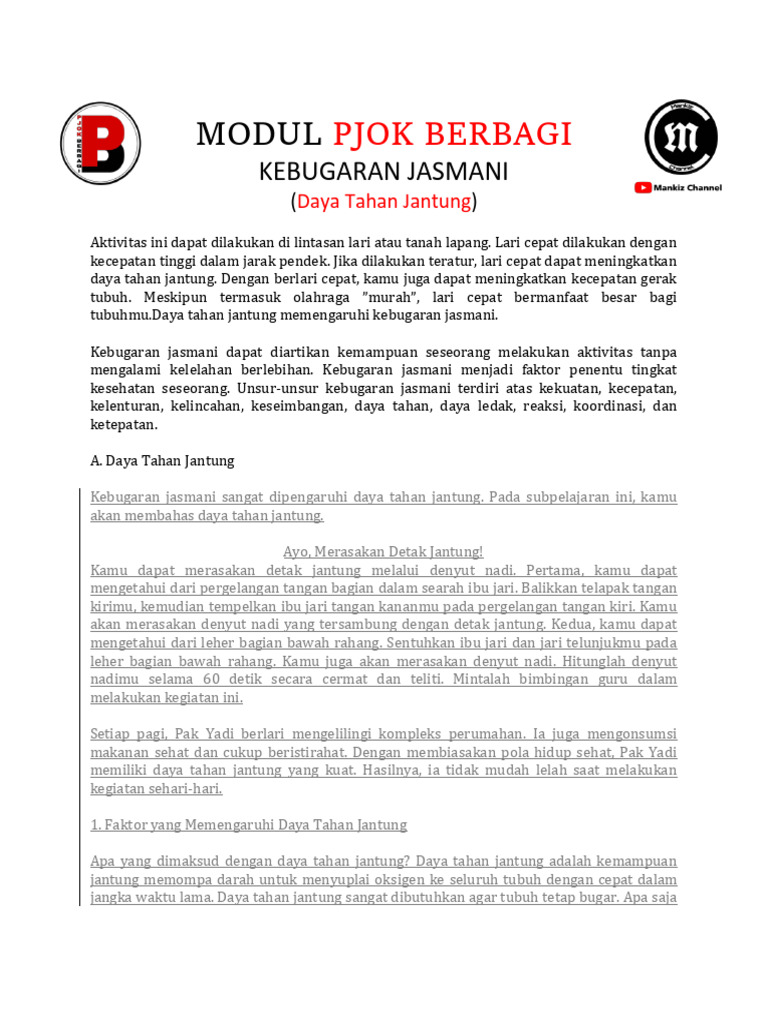 Modul PJOK Kelas 7,8,9 Latihan Daya Tahan Jantung | PDF