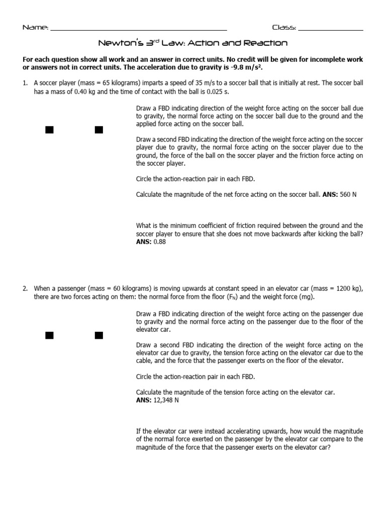 15 Problems - Newton's 3rd Law - Action and Reaction | PDF | Force | Weight