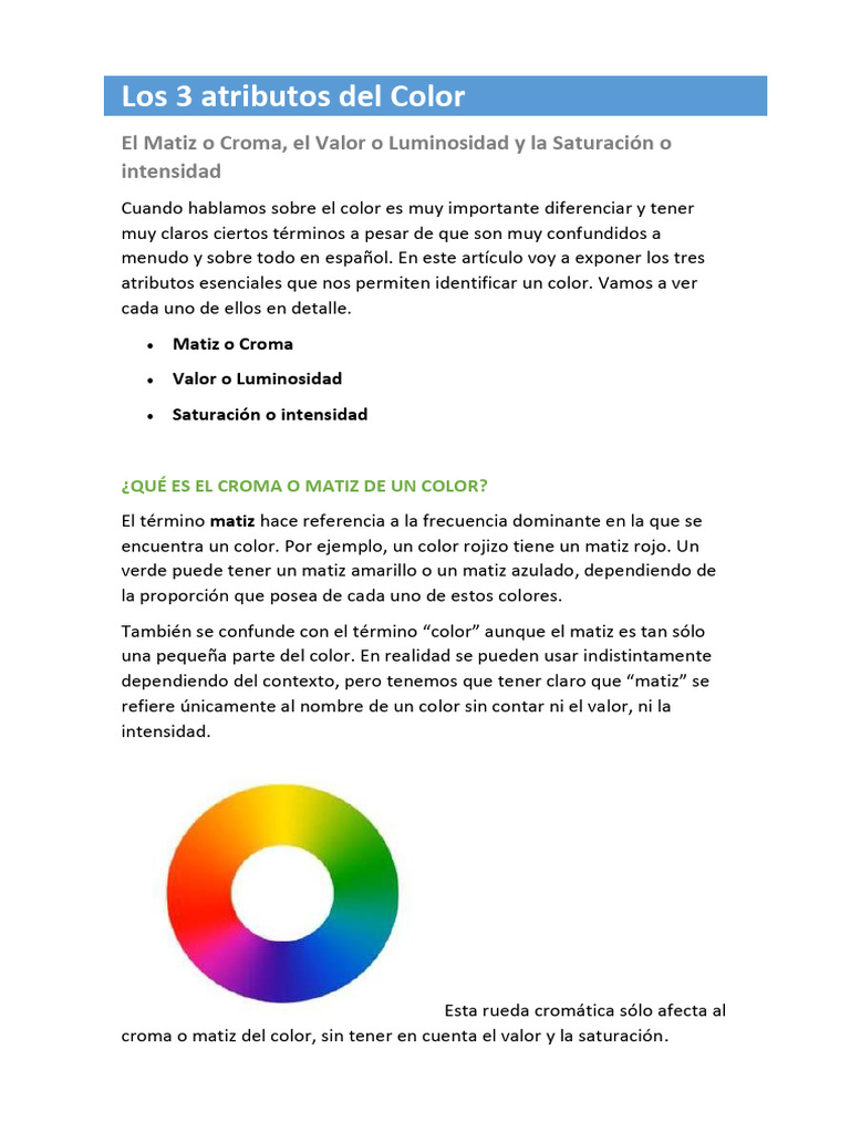 Los 3 Atributos Del Color | PDF | Color | Matiz