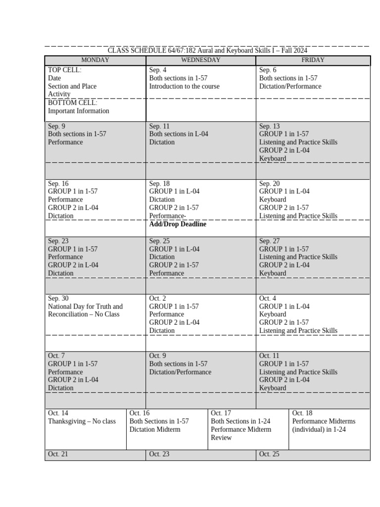 Aural Skills I Calendar | PDF
