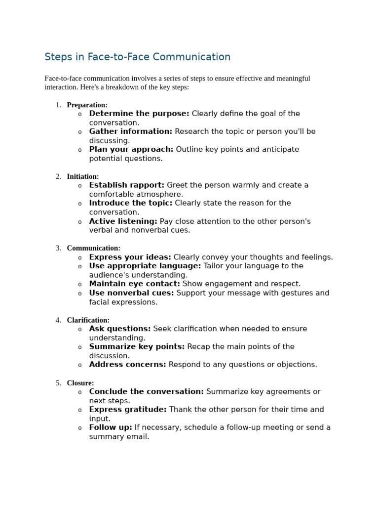 Effective Face-to-Face Communication Steps | PDF