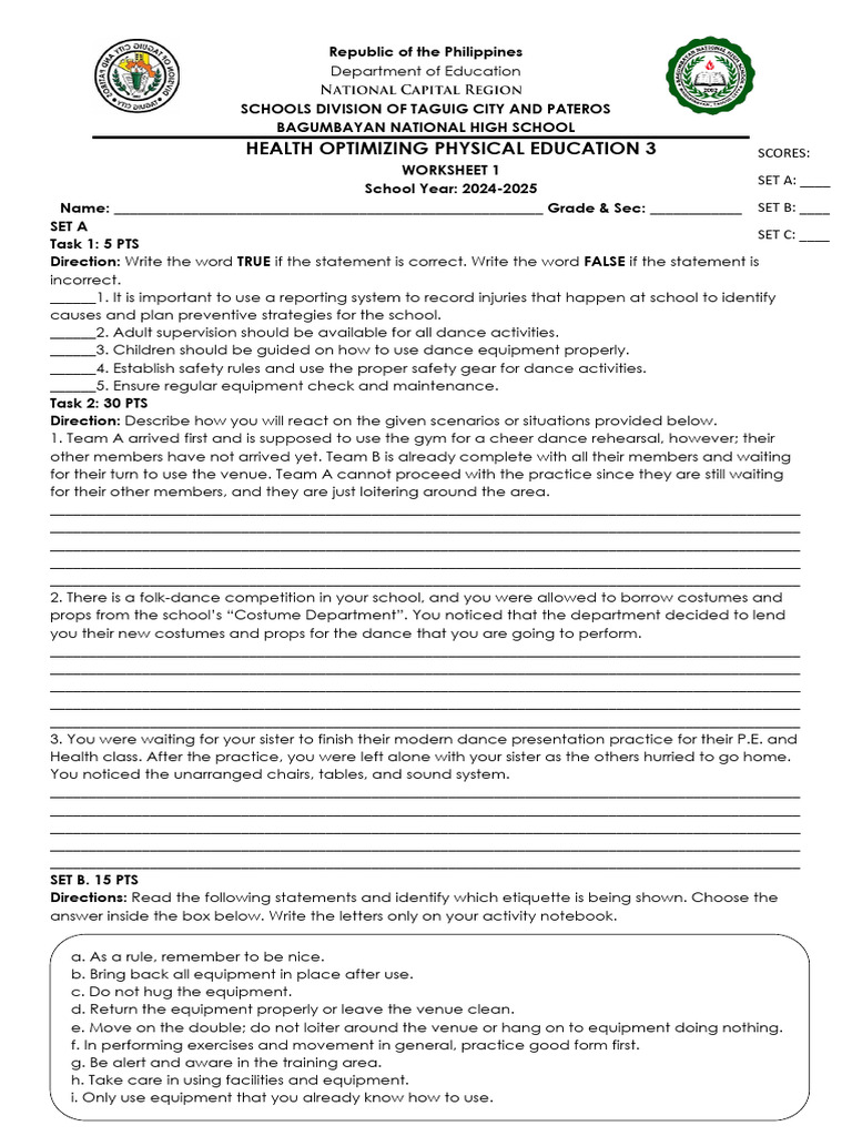 HOPE 3 Q2 Worksheet for Students | PDF