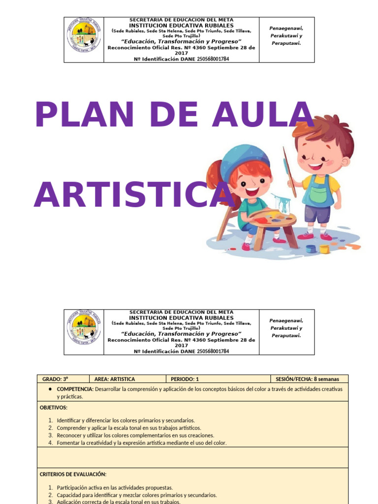 Plan de Aula Artistica 3° | PDF | Amarillo | Color