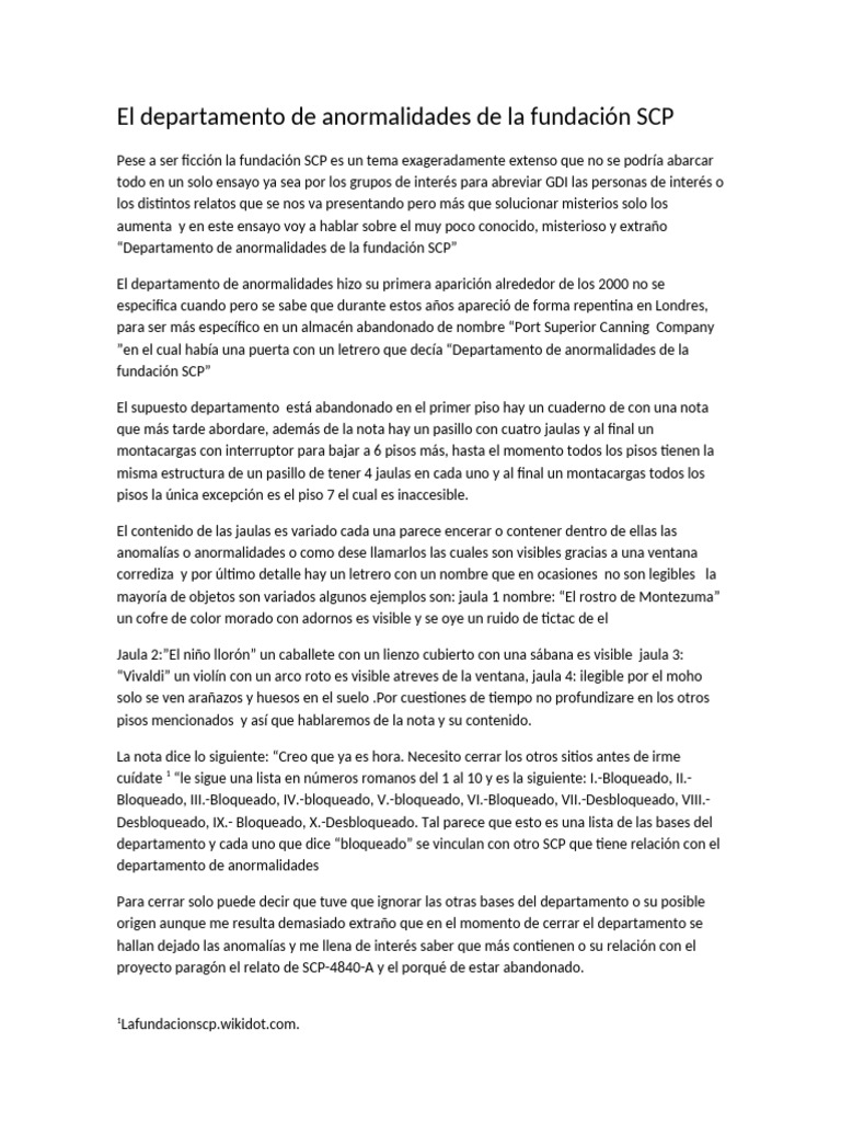 Misterios del Departamento de Anormalidades SCP | PDF