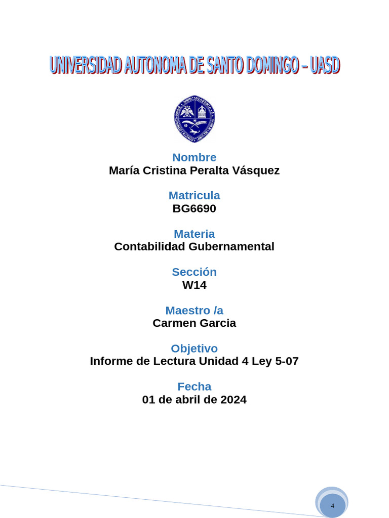 Maria Cristina Peralta BG6690 Informe de Lectura Unidad 4 Gubernamental ...